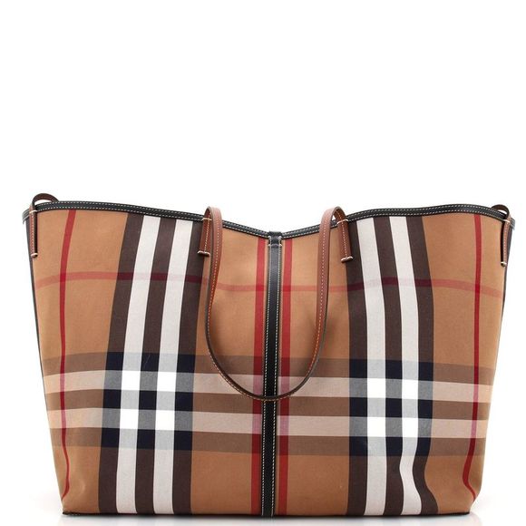 Burberry | Bags | Burberry Beach Tote Vintage Check Canvas Xl Brown ...